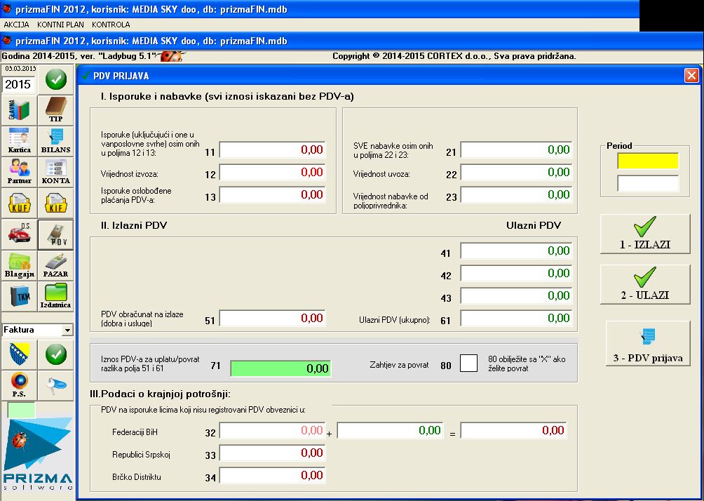 142-KIFKUF pdv prijava finansijsko knjigovodstvo – Cortex doo Tuzla